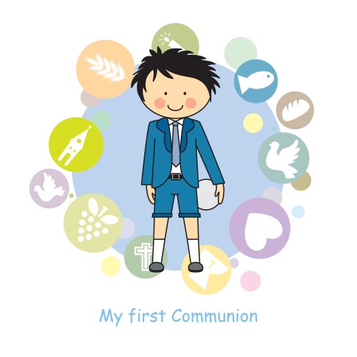 First holy communion for cute little boy Vector Image
