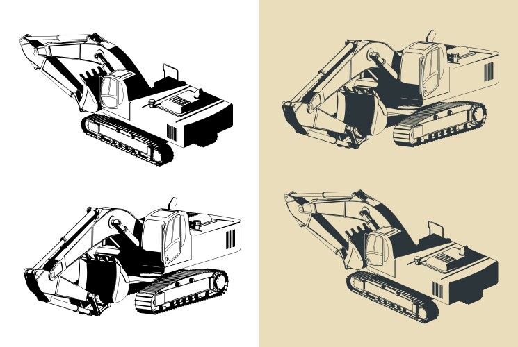 Heavy excavator drawings Royalty Free Vector Image