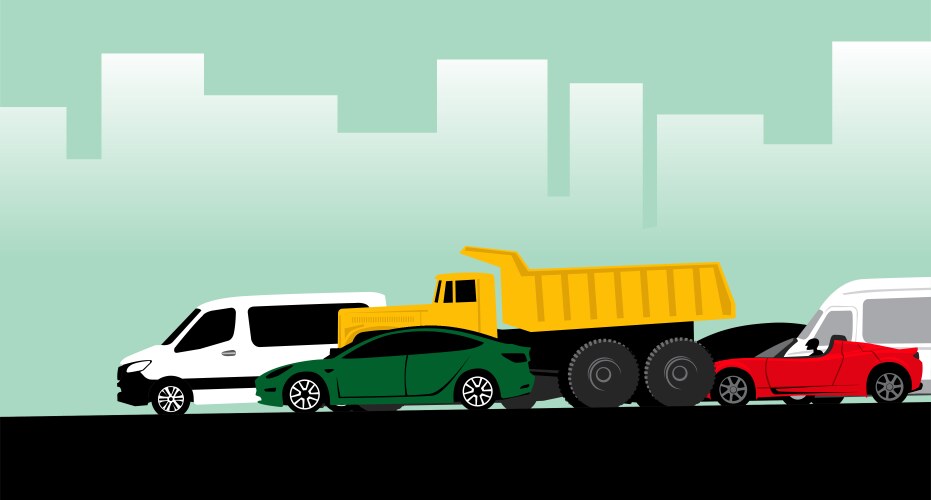 Cartoon city crossroads with cars in traffic jam Vector Image