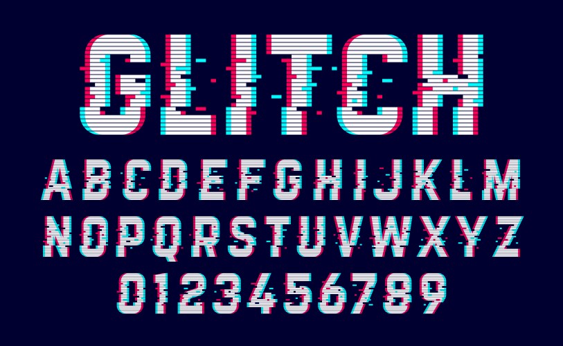 Trendy style distorted glitch typeface letters Vector Image
