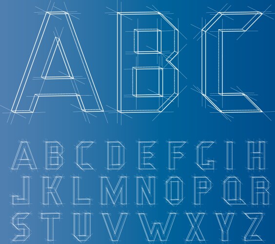 Blueprint alphabet drafting paper letters Vector Image