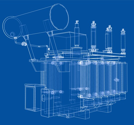 Power three-phase transformer isometric blueprints