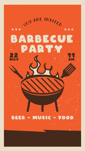 Retro bbq party card template grill square Vector Image