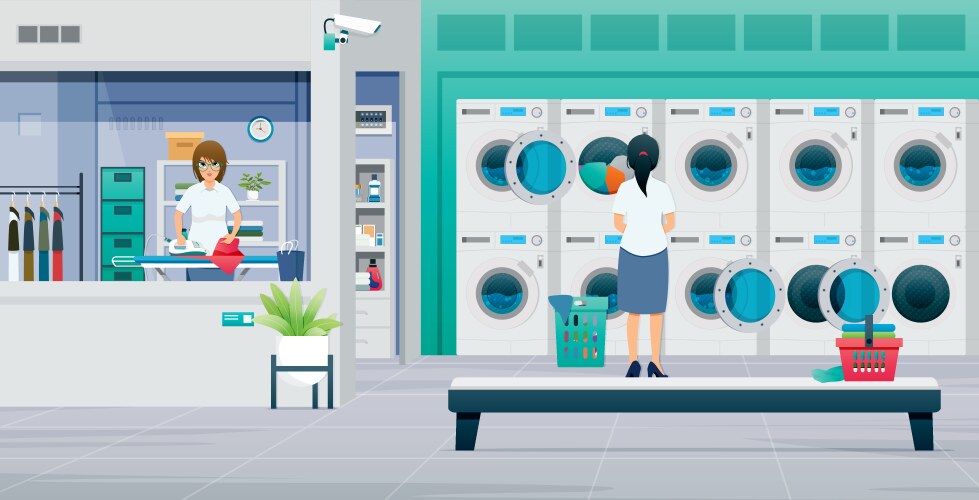 Scene in laundry shop Royalty Free Vector Image