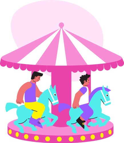 Cartoon carousel with colorful horses Royalty Free Vector