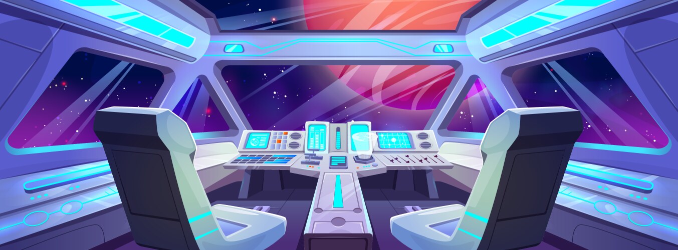 Spaceship control center captain cabin interior Vector Image