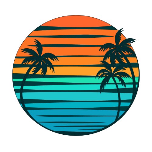 Sea waves and tropical palm trees Royalty Free Vector Image