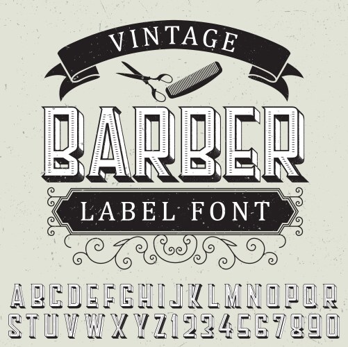 Barber shop label font and sample design Vector Image