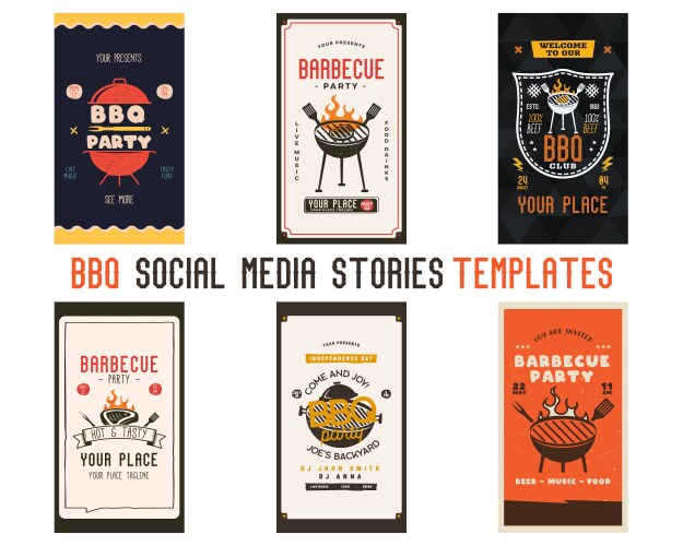 Retro bbq party card templates set grill Vector Image