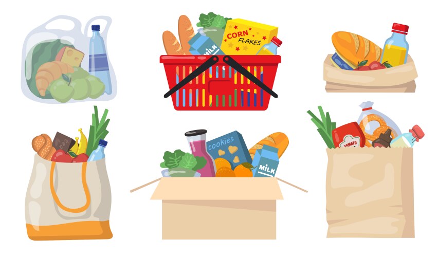 Grocery bag isolated on white background cartoon Vector Image