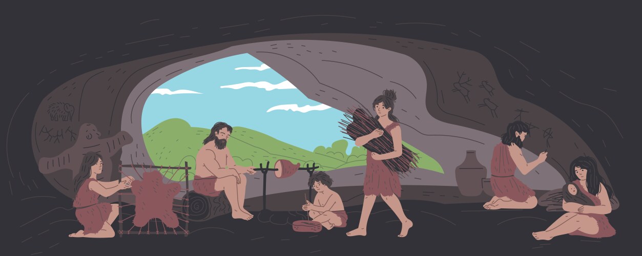 Tribe cave people with primitive stone weapon Vector Image