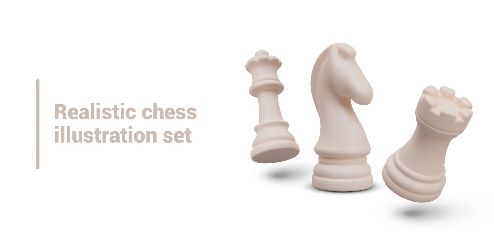 3d white chess queen pawn knight in floating Vector Image