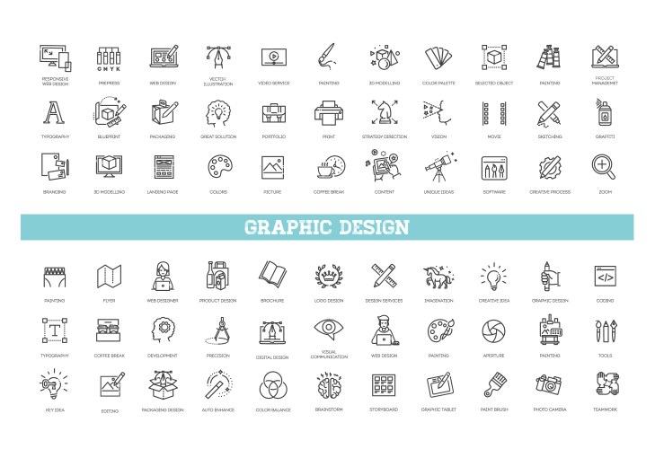 Icons line set round thin Royalty Free Vector Image