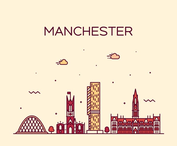 Manchester skyline silhouette Royalty Free Vector Image