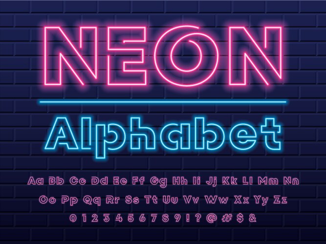 Glowing neon script alphabet font Royalty Free Vector Image