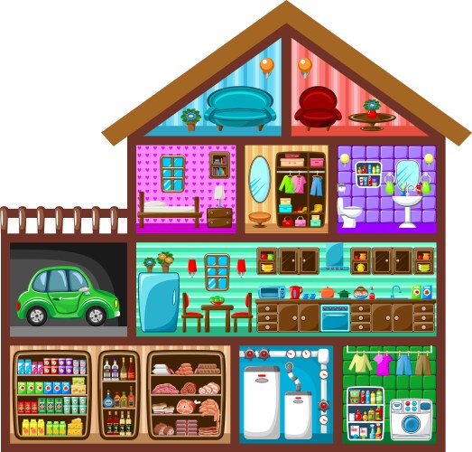 House inside with rooms interiors in flat design Vector Image