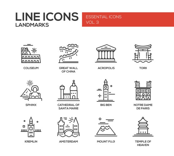 Icons world tourist attractions Royalty Free Vector Image