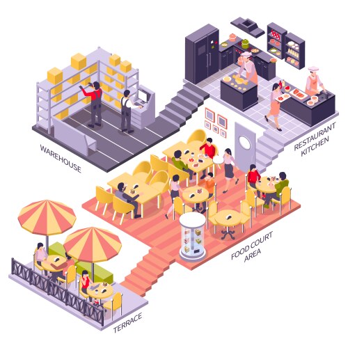 Cafe coffee shop isometric people and interior Vector Image