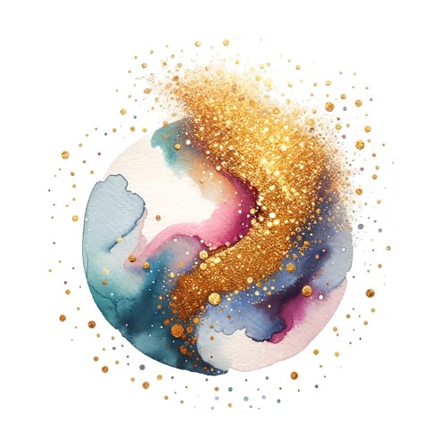 Beautiful watercolor spot with gold glitter Vector Image