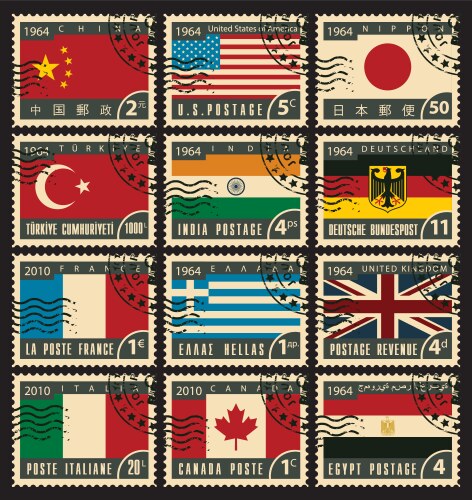 Stamps with flags of different countries Vector Image