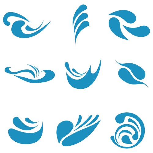 Wave logos blue water waves with splashes Vector Image