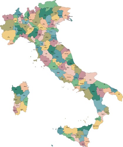 Map italy with regions and name labels Royalty Free Vector