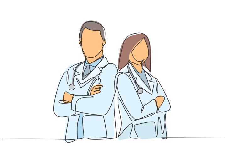 Medical team work concept one line drawing Vector Image