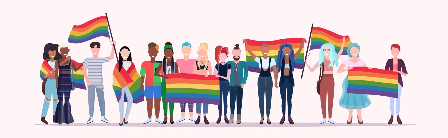 Happy people holding transgender pride flag Vector Image
