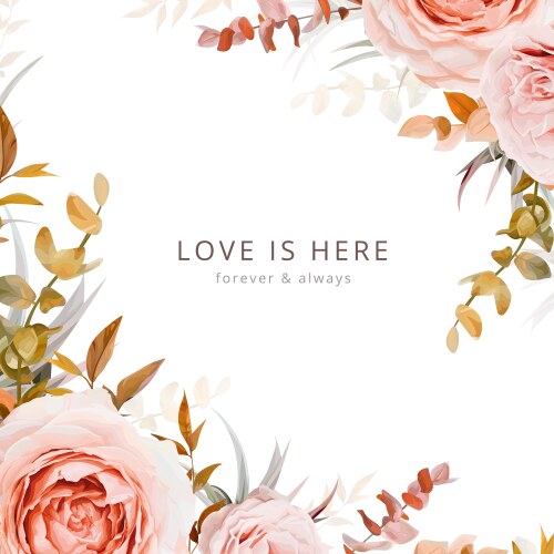 Wedding floral invite card design fall leaves rose