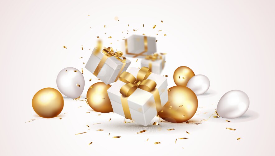 Open box with balloon and confetti Royalty Free Vector Image