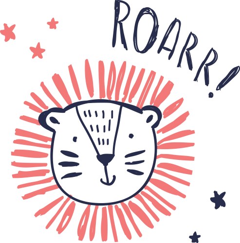 Lion roar cartoon hand draw monster Royalty Free Vector