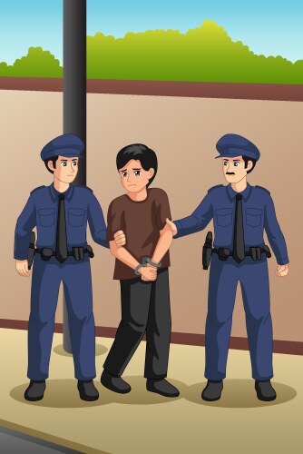 Cartoon police officer with a prisoner Royalty Free Vector