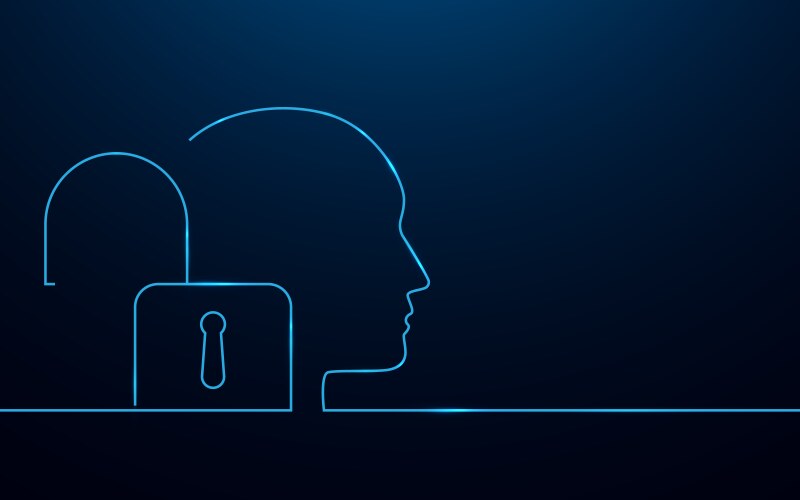 Lock and brain low poly blue Royalty Free Vector Image