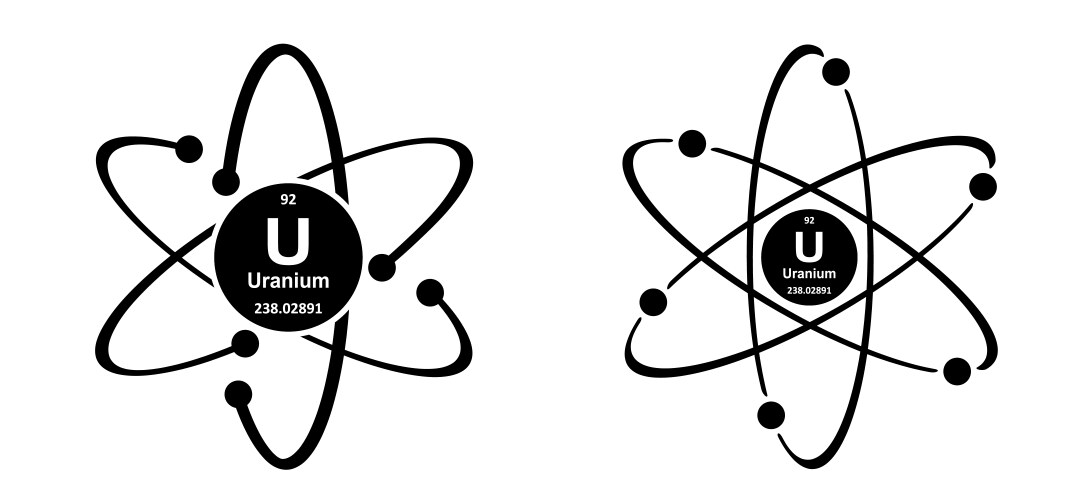 Uranium symbol u atomic number 92 periodic table Vector Image