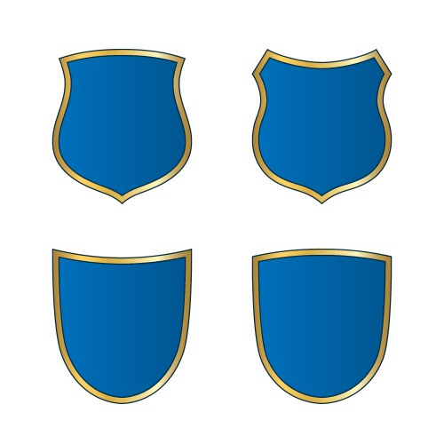 Gold-blue shield shape icons set bright logo Vector Image