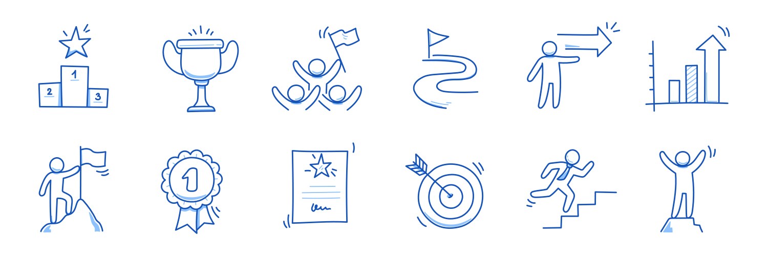 Doodle career icon set success winner business Vector Image