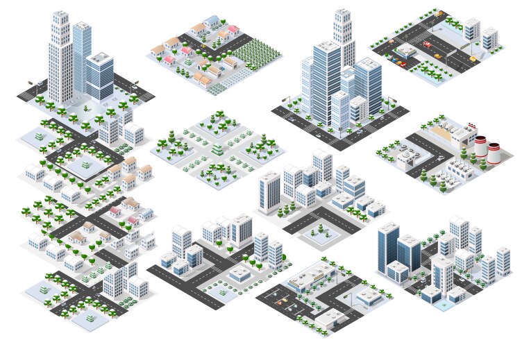 City blocks isometric set Royalty Free Vector Image