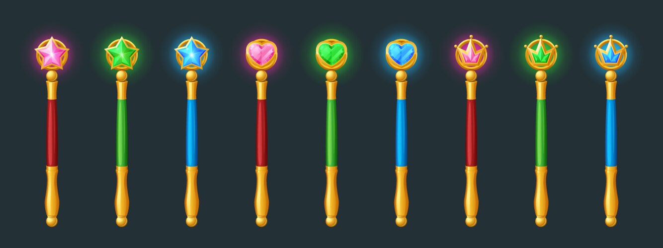 Magic wizard staff set Royalty Free Vector Image