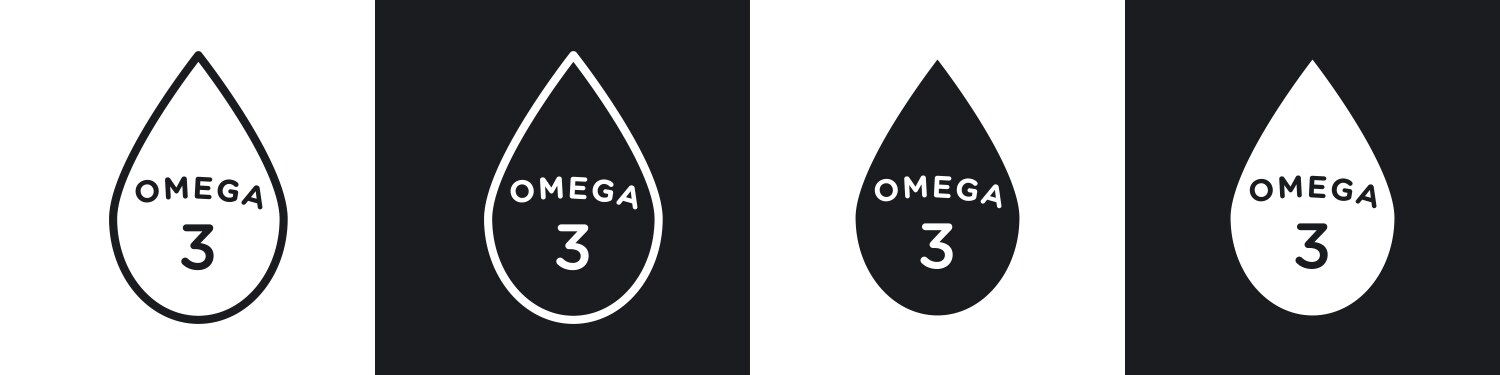 Omega 3 icon set in black and white outlines Vector Image