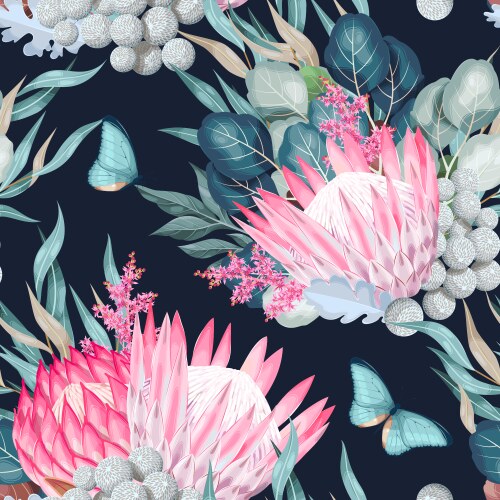 Border with proteas flowers trendy floral Vector Image