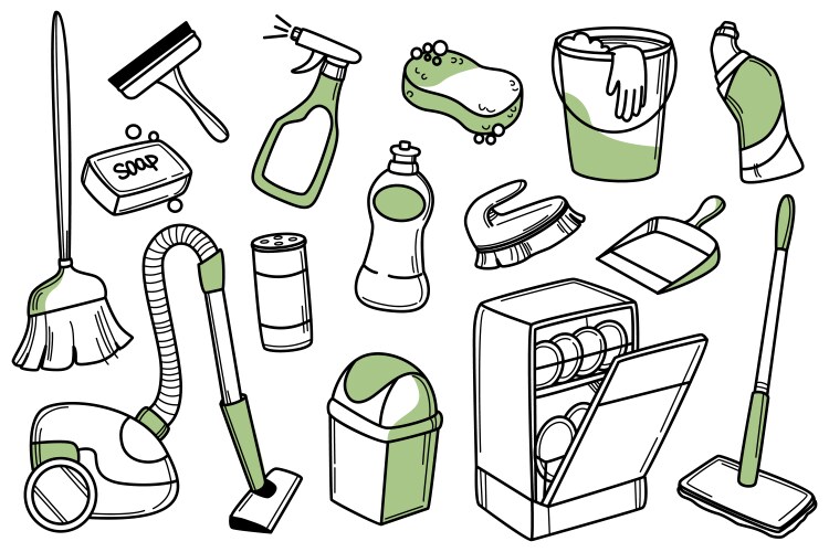 Doodle of cleaning equipment Royalty Free Vector Image
