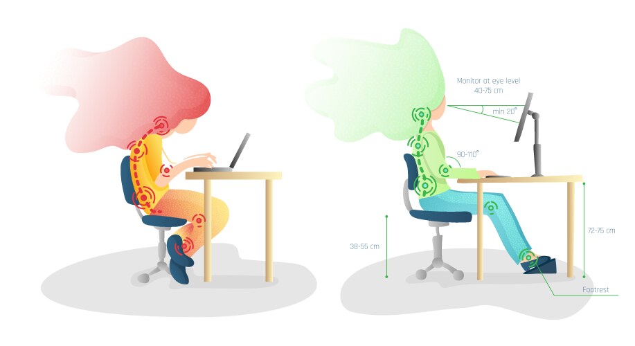 Ergonomics correct sitting posture Royalty Free Vector Image