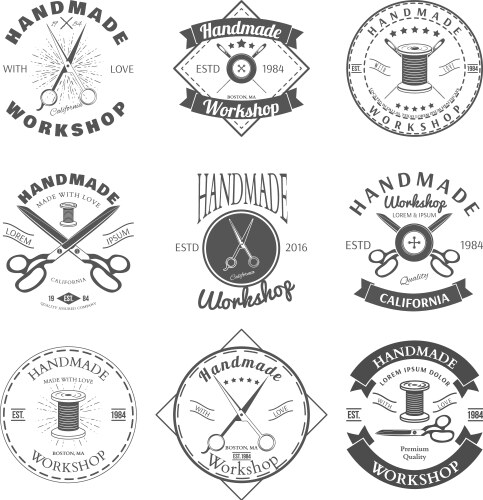 Handmade line vintage logo set Royalty Free Vector Image
