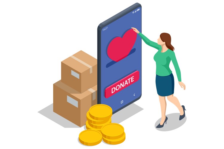 Isometric people characters donate money Vector Image