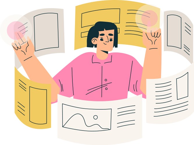 Multitasking woman character doing multiple task Vector Image