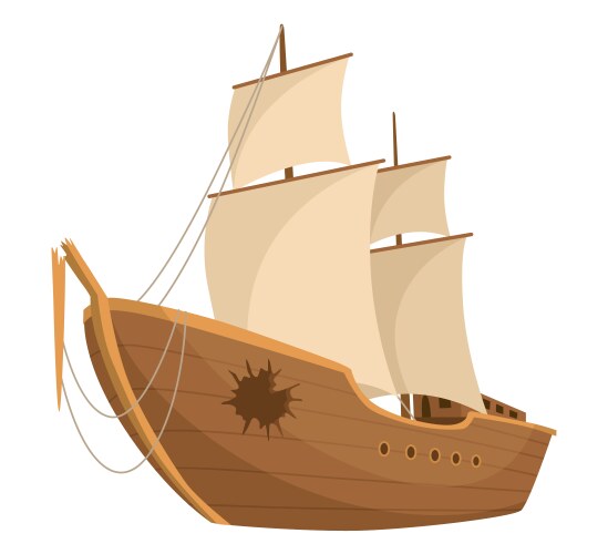 Broken ship icon cartoon wooden battered Vector Image