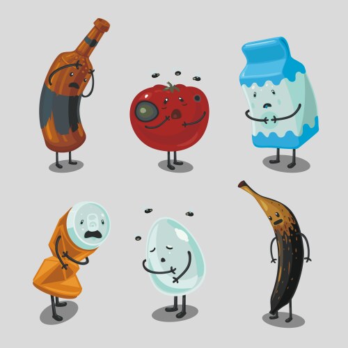 Bad food rotten fruits and vegetables spoiled Vector Image