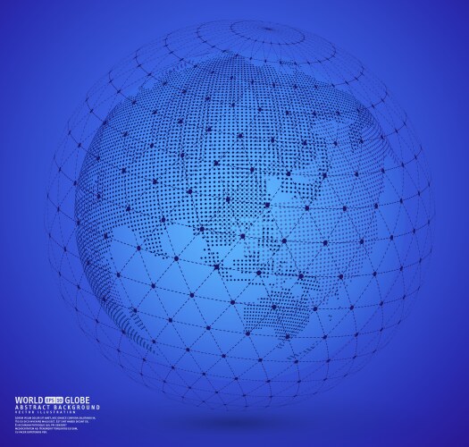 Three-dimensional dotted world map with wireframe Vector Image
