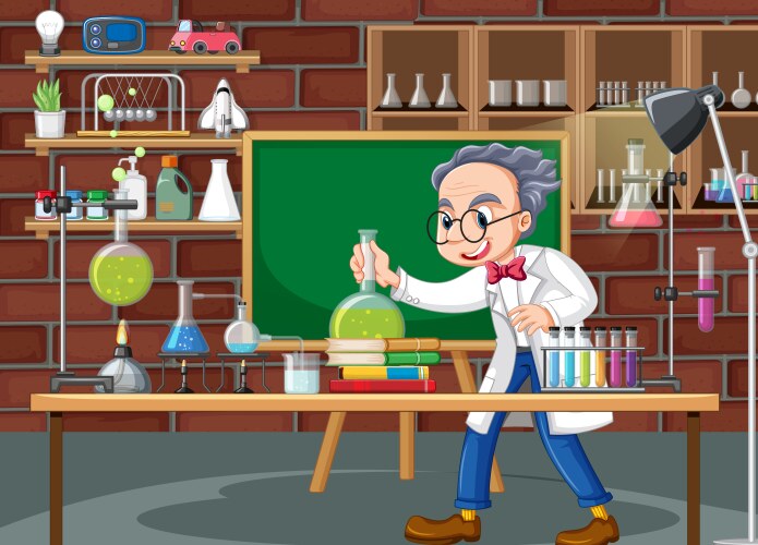 Cartoon scientists working at lab concept Vector Image