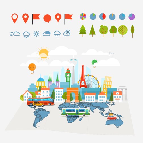 World map and continents infographics Royalty Free Vector